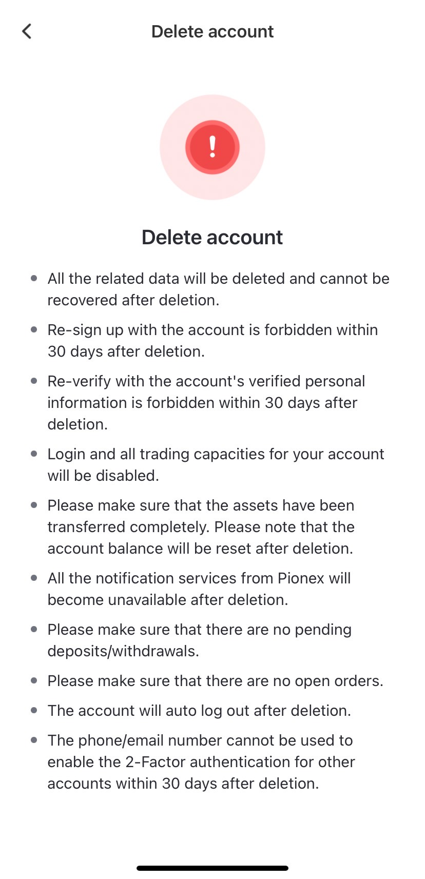 How to delete an account【APP】 - Pionex Trading Bot